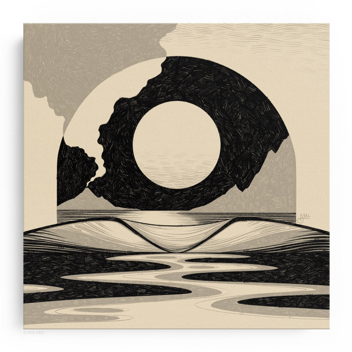 Modern Black and White Print / Ocean Waves / Volcano - Abel Arts